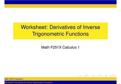 Worksheet: Derivatives of inverse functions - University of Alaska ...