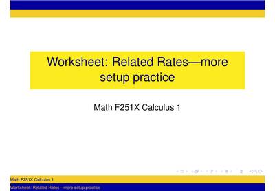 Worksheet: More Related Rates Setup - University of Alaska Fairbanks