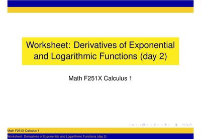 Worksheet Video: Derivatives of exponentials and logarithms, day 2 ...