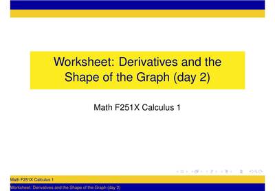 Worksheet: Derivatives and the Shape of a Graph (Day 2) - University of ...