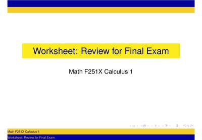 Worksheet: Final Exam Review - University of Alaska Fairbanks