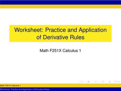 Worksheet: Practice and Application of Derivative Rules - University of ...