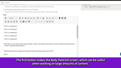 CMS Training | Introduction to the CMS | The Editor | Basic features - The University of ...