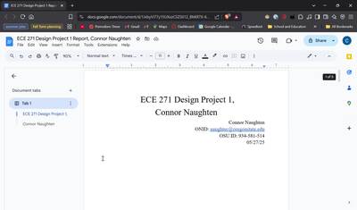 ECE 271 Design Project 1 Report, Connor Naughten - OSU MediaSpace