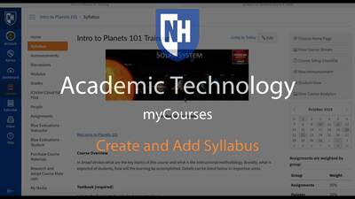 myCourses - Create and Add Syllabus - UNH Media