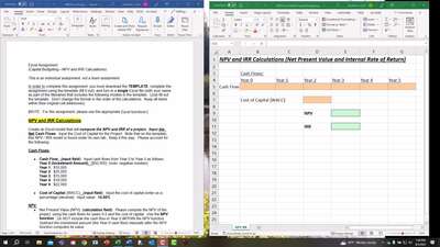 FIN 301 Excel Model Assignment Capital Budgeting NPV IRR - BYU-Idaho