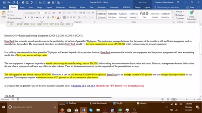 Introductory Accounting 2 - Problem Demo Exercise 26-10 - LEARNscape ...