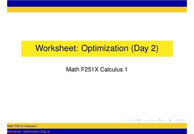 Worksheet: Optimization (Day 2) - University of Alaska Fairbanks