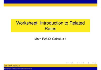 Worksheet: Introduction to Related Rates - University of Alaska Fairbanks
