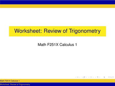 Worksheet: Review of Trigonometry - University of Alaska Fairbanks