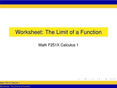 Worksheet: The Limit of a Function - University of Alaska Fairbanks