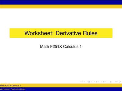 Worksheet: Derivative Rules - University of Alaska Fairbanks