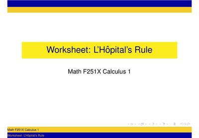 Worksheet: L'Hôpital's Rule - University of Alaska Fairbanks