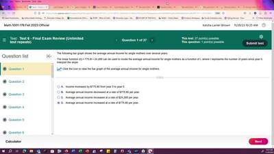 Math 1001 - Final Exam Review - Test 6 Attempt - Georgia State University