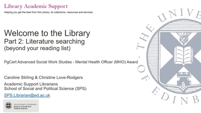 Welcome to the Library, Part 2: Literature searching - Media Hopper Create