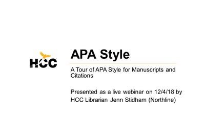 HCC Library Webinar - APA Style - Edutube