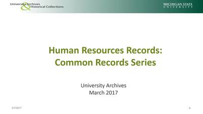 Common Human Resources Record Series - MSU MediaSpace